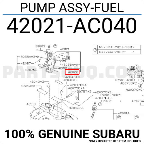 PUMP ASSY-FUEL 42021AC040 | Subaru Parts | PartSouq