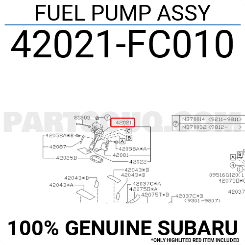 FUEL PUMP ASSY 42021FC010 | Subaru Parts | PartSouq