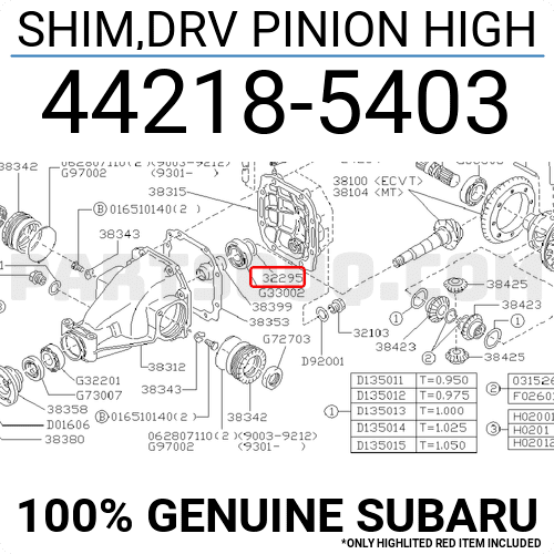 SHIM,DRV PINION HIGH 442185403 | Subaru Parts | PartSouq