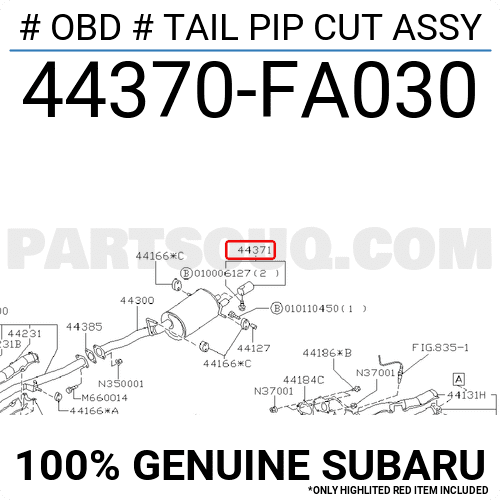 # OBD # TAIL PIP CUT ASSY 44370FA030 | Subaru Parts | PartSouq