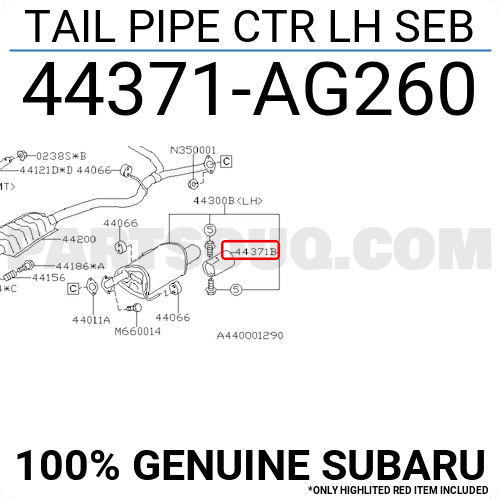 TAIL PIPE CTR LH SEB 44371AG260 | Subaru Parts | PartSouq
