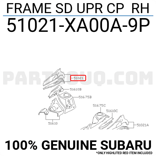 FRAME SD UPR CP RH 51021XA00A9P | Subaru Parts | PartSouq