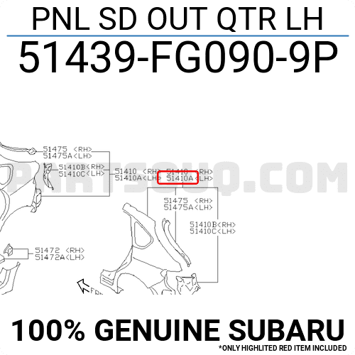 PNL SD OUT QTR LH 51439FG0909P | Subaru Parts | PartSouq