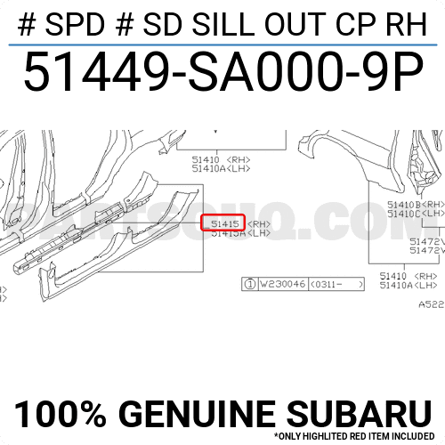 # SPD # SD SILL OUT CP RH 51449SA0009P | Subaru Parts | PartSouq