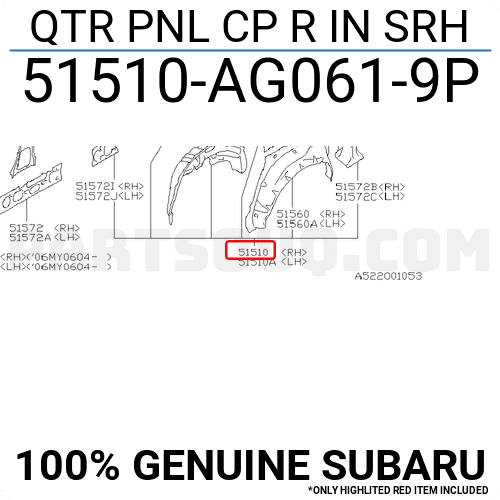 QTR PNL CP R IN SRH 51510AG0619P | Subaru Parts | PartSouq