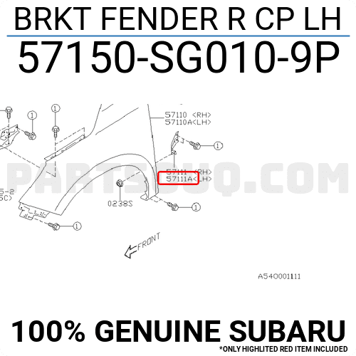 BRKT FENDER R CP LH 57150SG0109P | Subaru Parts | PartSouq