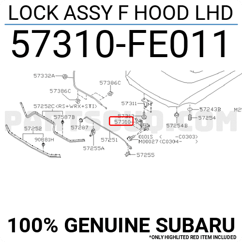 LOCK ASSY F HOOD LHD 57310FE011 | Subaru Parts | PartSouq