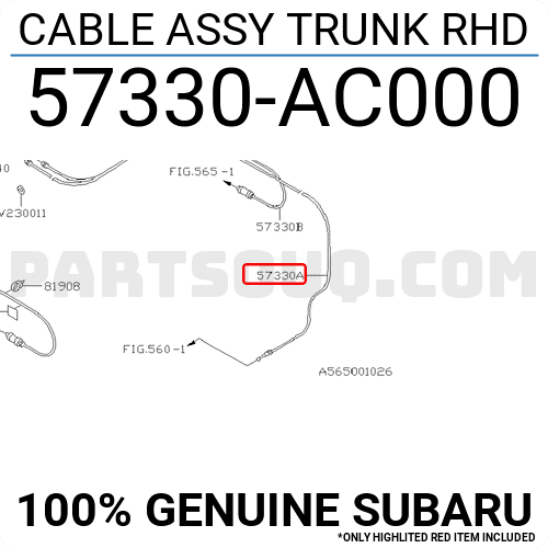 CABLE ASSY TRUNK RHD 57330AC000 | Subaru Parts | PartSouq