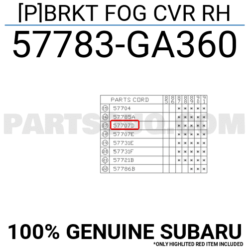 [P]BRKT FOG CVR RH 57783GA360 | Subaru Parts | PartSouq