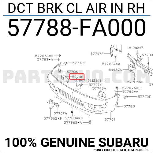 DCT BRK CL AIR IN RH 57788FA000 | Subaru Parts | PartSouq