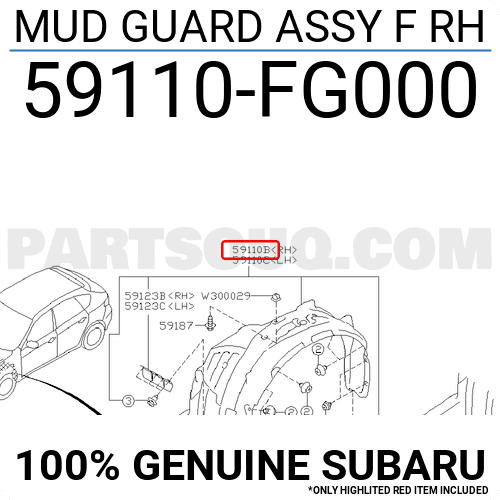 MUD GUARD ASSY F RH 59110FG000 | Subaru Parts | PartSouq