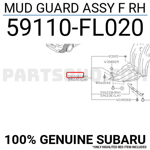 MUD GUARD ASSY F RH 59110FL020 | Subaru Parts | PartSouq