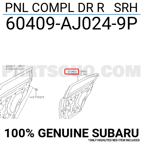 PNL COMPL DR R SRH 60409AJ0249P | Subaru Parts | PartSouq