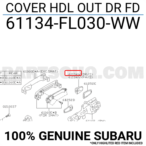 COVER HDL OUT DR FD 61134FL030WW | Subaru Parts | PartSouq