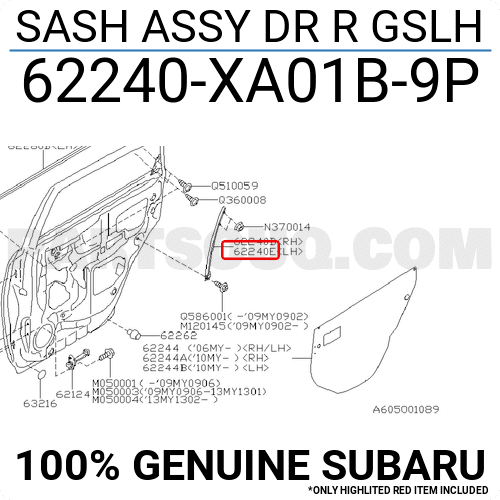 SASH ASSY DR R GSLH 62240XA01B9P | Subaru Parts | PartSouq