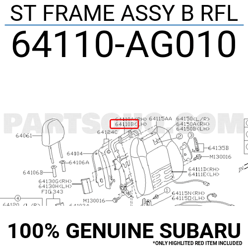 ST FRAME ASSY B RFL 64110AG010 | Subaru Parts | PartSouq