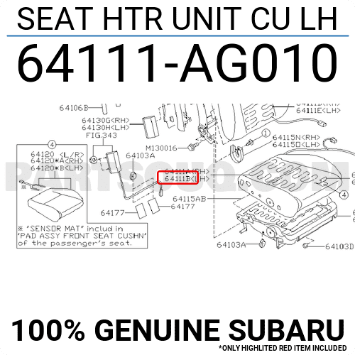 SEAT HTR UNIT CU LH 64111AG010 | Subaru Parts | PartSouq