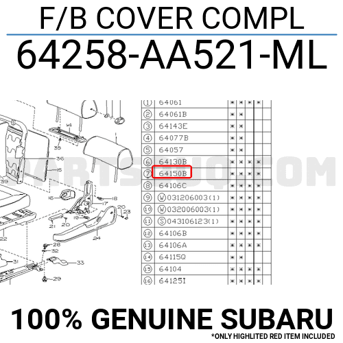 F/B COVER COMPL 64258AA521ML | Subaru Parts | PartSouq