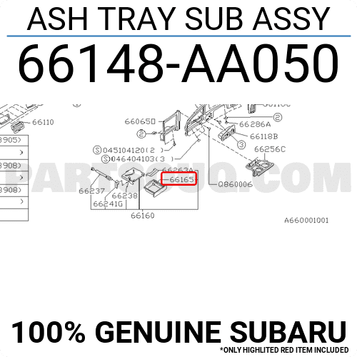 ASH TRAY SUB ASSY 66148AA050 | Subaru Parts | PartSouq