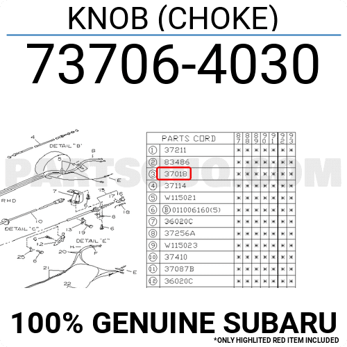 KNOB (CHOKE) 737064030 | Subaru Parts | PartSouq