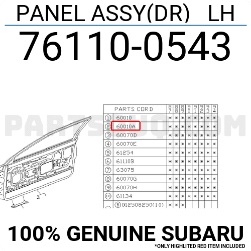 PANEL ASSY(DR) LH 761100543 | Subaru Parts | PartSouq