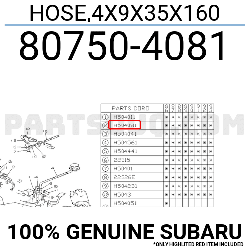 HOSE,4X9X35X160 807504081 | Subaru Parts | PartSouq