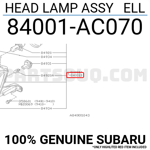 HEAD LAMP ASSY ELL 84001AC070 | Subaru Parts | PartSouq