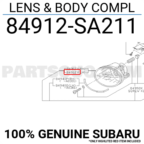 LENS & BODY COMPL 84912SA211 | Subaru Parts | PartSouq