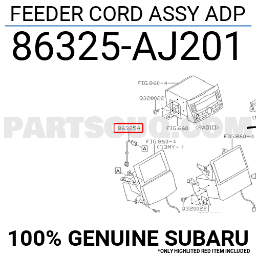 FEEDER CORD ASSY ADP 86325AJ201 | Subaru Parts | PartSouq