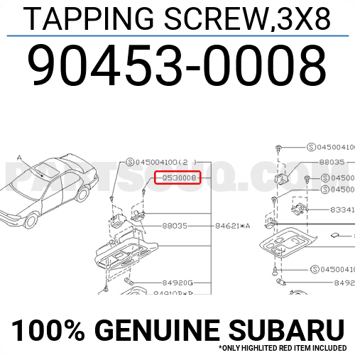 TAPPING SCREW,3X8 904530008 | Subaru Parts | PartSouq