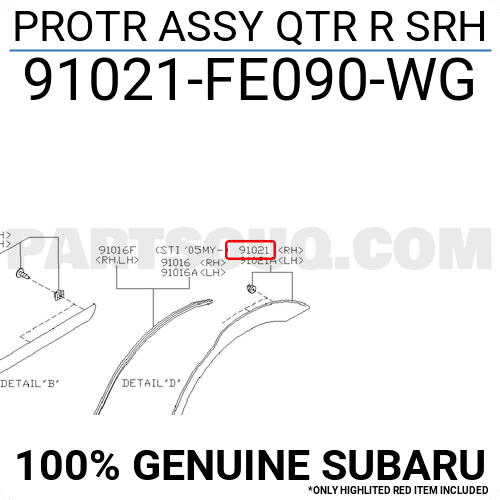 PROTR ASSY QTR R SRH 91021FE090WG | Subaru Parts | PartSouq