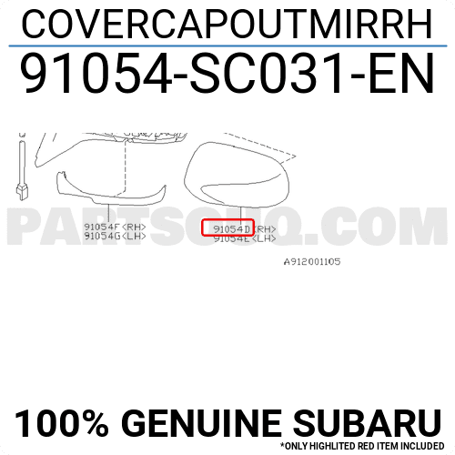 COVERCAPOUTMIRRH 91054SC031EN | Subaru Parts | PartSouq