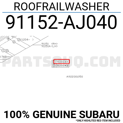 ROOFRAILWASHER 91152AJ040 | Subaru Parts | PartSouq
