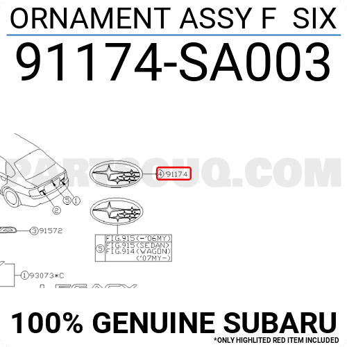 ORNAMENT ASSY F SIX 91174SA003 | Subaru Parts | PartSouq