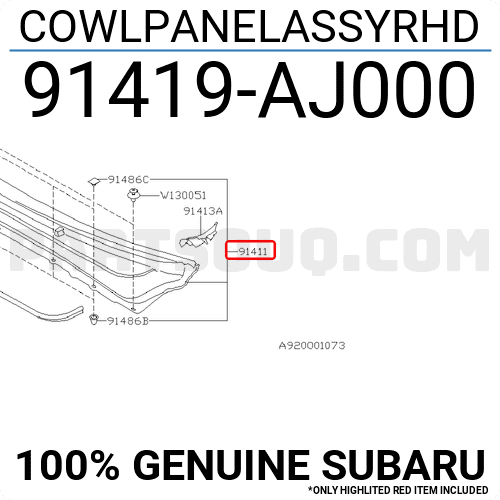 COWLPANELASSYRHD 91419AJ000 | Subaru Parts | PartSouq