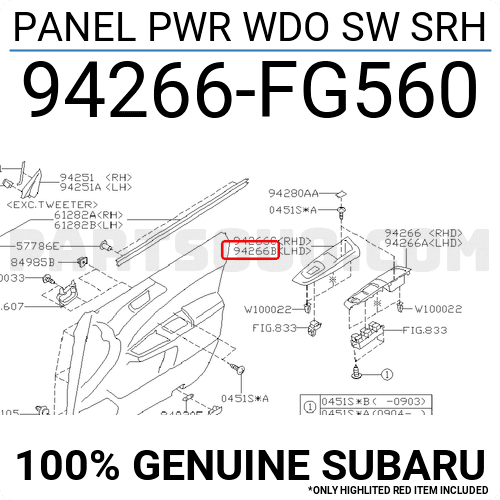 PANEL PWR WDO SW SRH 94266FG560 | Subaru Parts | PartSouq