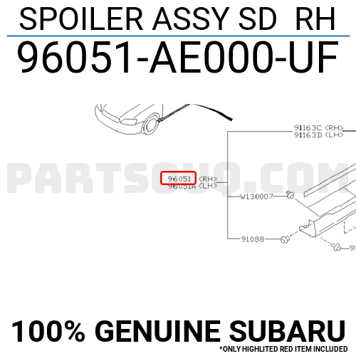 SPOILER ASSY SD RH 96051AE000UF | Subaru Parts | PartSouq