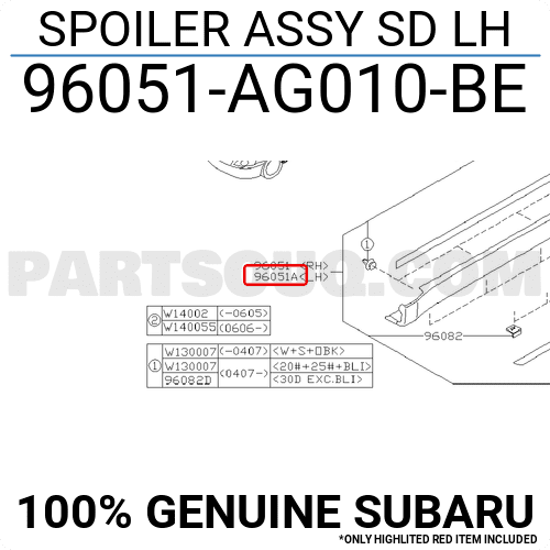 SPOILER ASSY SD LH 96051AG010BE | Subaru Parts | PartSouq
