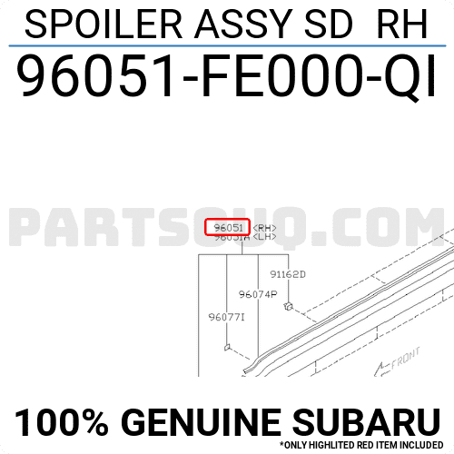 SPOILER ASSY SD RH 96051FE000QI | Subaru Parts | PartSouq