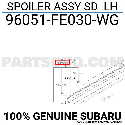 SPOILER ASSY SD LH 96051FE030WG | Subaru Parts | PartSouq