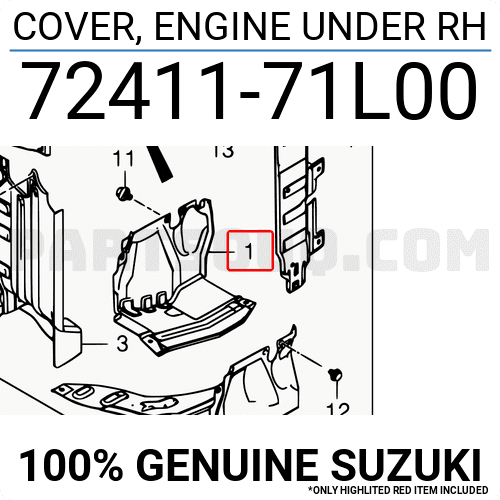 COVER, ENGINE UNDER RH 7241171L00 | Suzuki Parts | PartSouq