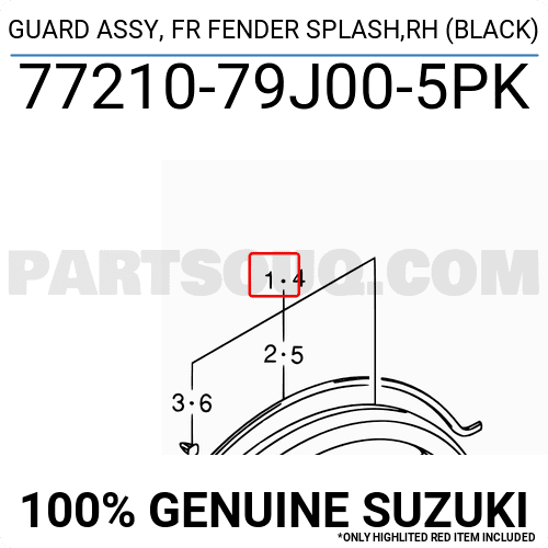 GUARD ASSY, FR FENDER SPLASH,RH (BLACK) 7721079J005PK | Suzuki Parts ...
