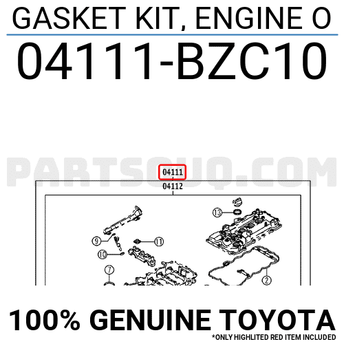 GASKET KIT, ENGINE O 04111BZC10 | Toyota Parts | PartSouq