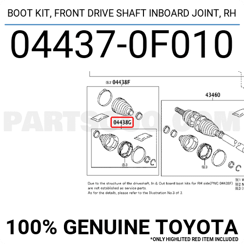 BOOT KIT, FRONT DRIVE SHAFT INBOARD JOINT, RH 044370F010 | Toyota Parts ...