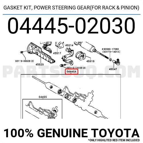 GASKET KIT, POWER STEERING GEAR(FOR RACK & PINION) 0444502030 | Toyota ...