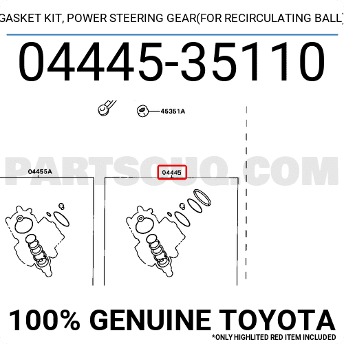 GASKET KIT, POWER STEERING GEAR(FOR RECIRCULATING BALL) 0444535110 ...