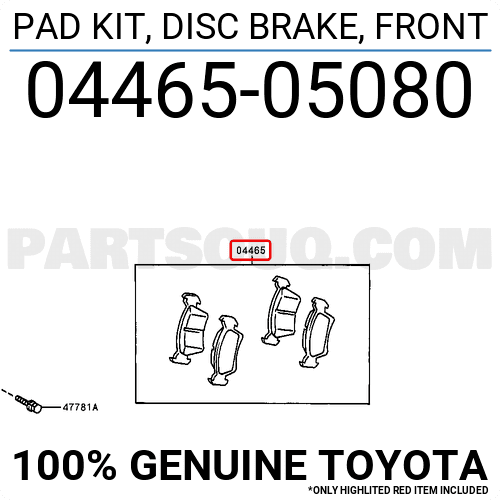 PAD KIT, DISC BRAKE, FRONT 0446505080 | Toyota Parts | PartSouq