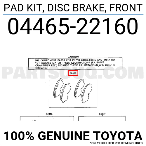 PAD KIT, DISC BRAKE, FRONT 0446522160 | Toyota Parts | PartSouq