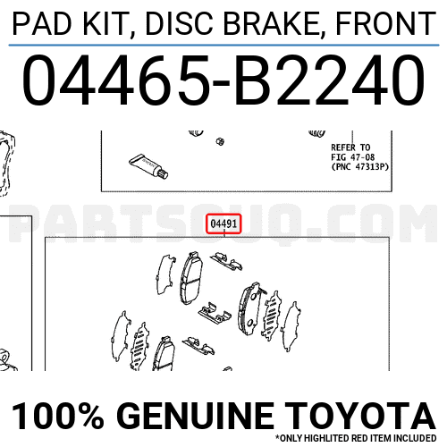 PAD KIT, DISC BRAKE, FRONT 04465B2240 | Toyota Parts | PartSouq