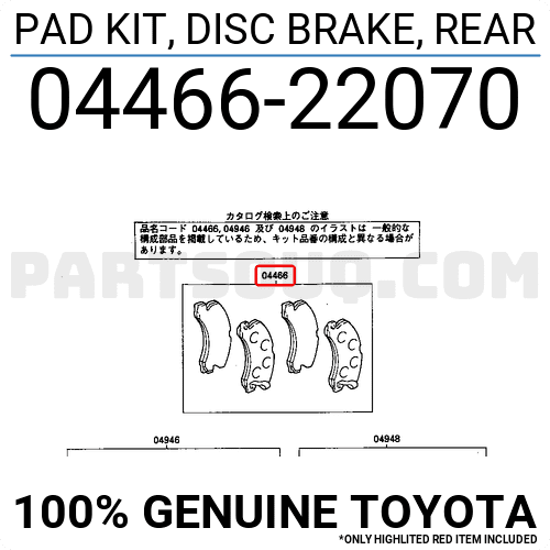 PAD KIT, DISC BRAKE, REAR 0446622070 | Toyota Parts | PartSouq